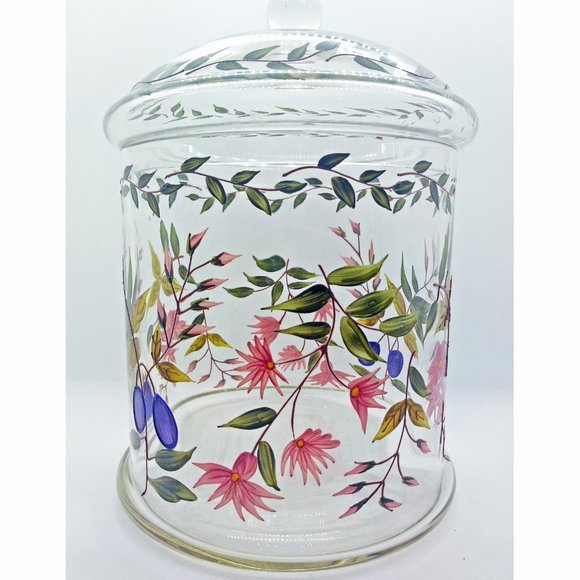Kitchen | Glass Hand Painted Cannister With Lid Made In Romania | Poshmark